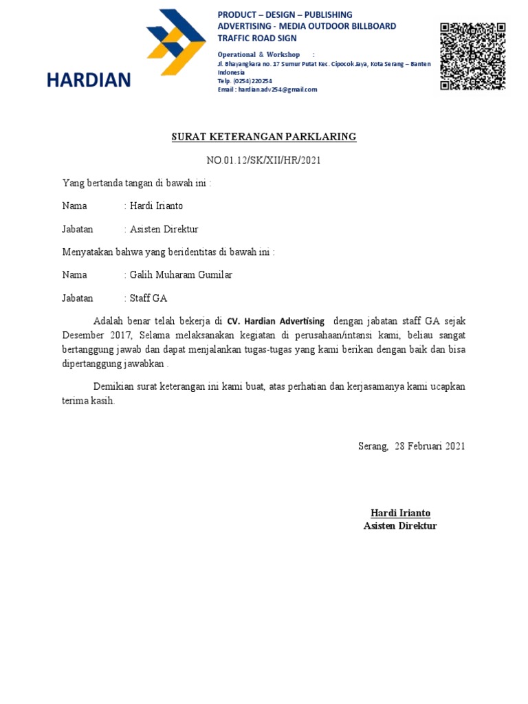 Surat Keterangan Parklaring | PDF