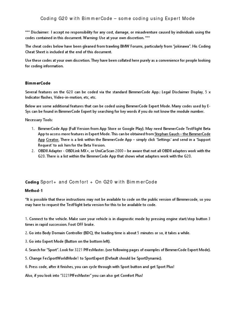 BimmerCode - Some Cheats - July 2020 | PDF | Expert | Computing