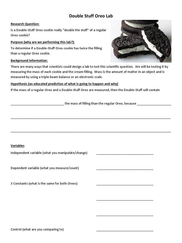 Double Stuff Oreo Lab: Research Question | PDF | Weighing Scale ...