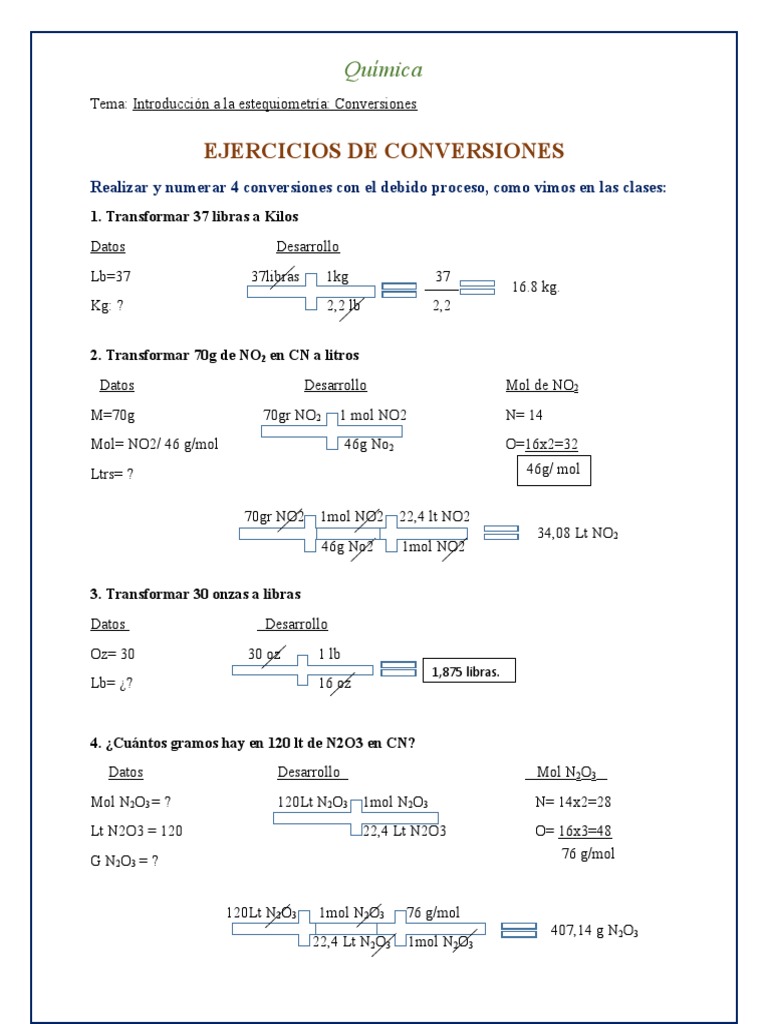 Ejercicios de Conversión Química | PDF | Ciencia y matemáticas