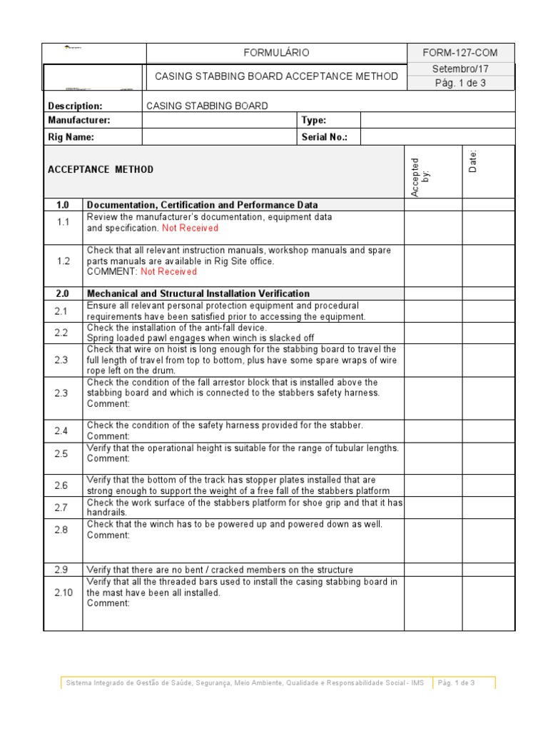FORM-127-COM - Casing Stabbing Board Assessment and Funtional Testing ...