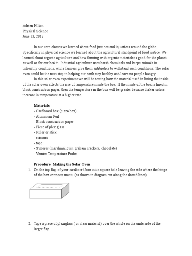 Solar Oven Experiment Results | PDF | Grilling | Foods