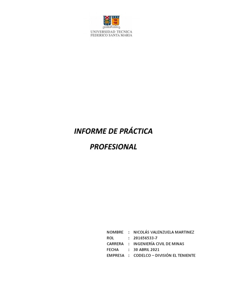 Informe Nicolás Valenzuela CODELCO | PDF | Cobre | Minería
