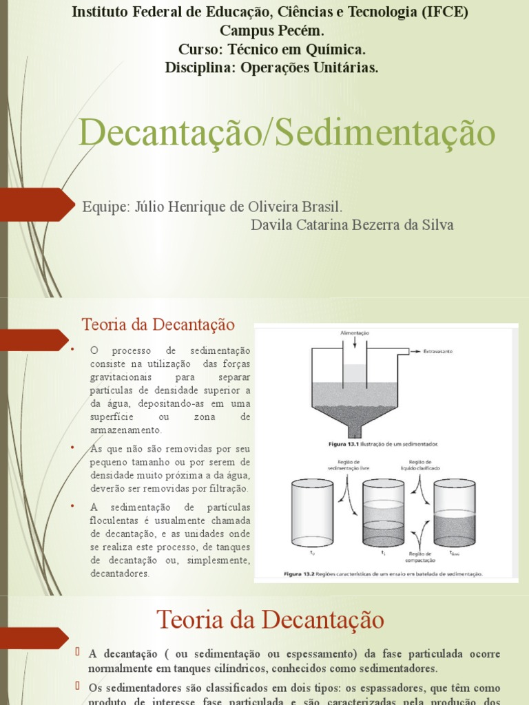 Seminário Decantação Sedimentação | PDF | Líquidos | Concentração