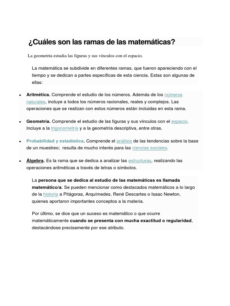 Ramas de las Matemáticas Explicadas | PDF