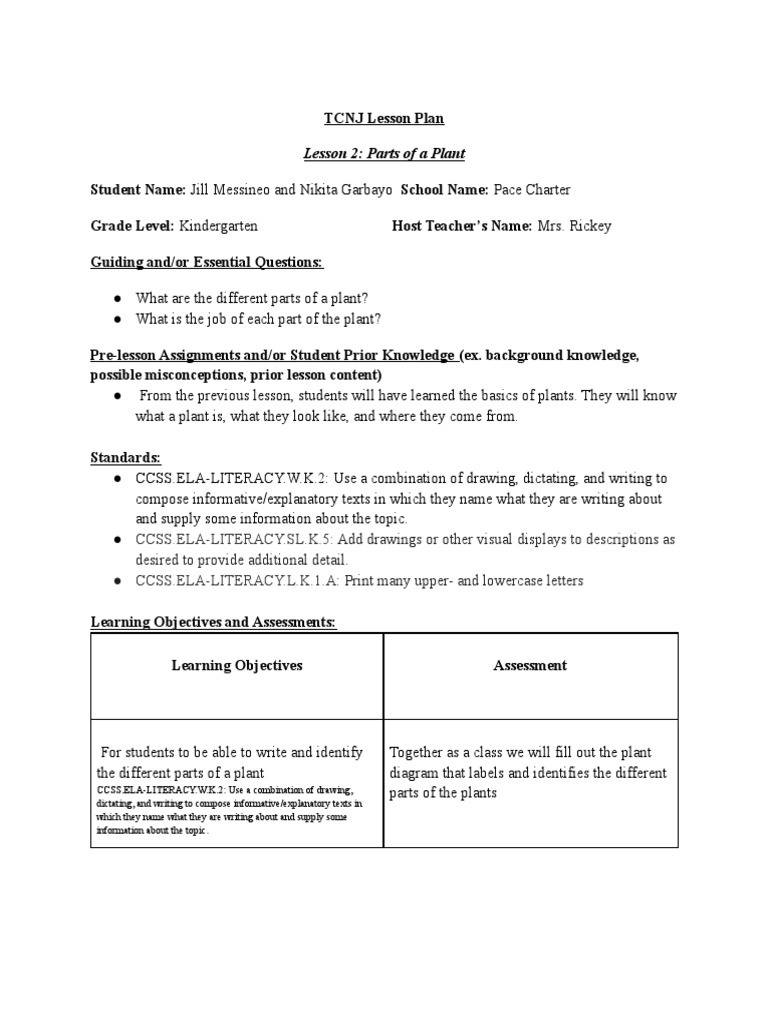 Lesson 2 Parts of A Plant | PDF | Lesson Plan | Learning