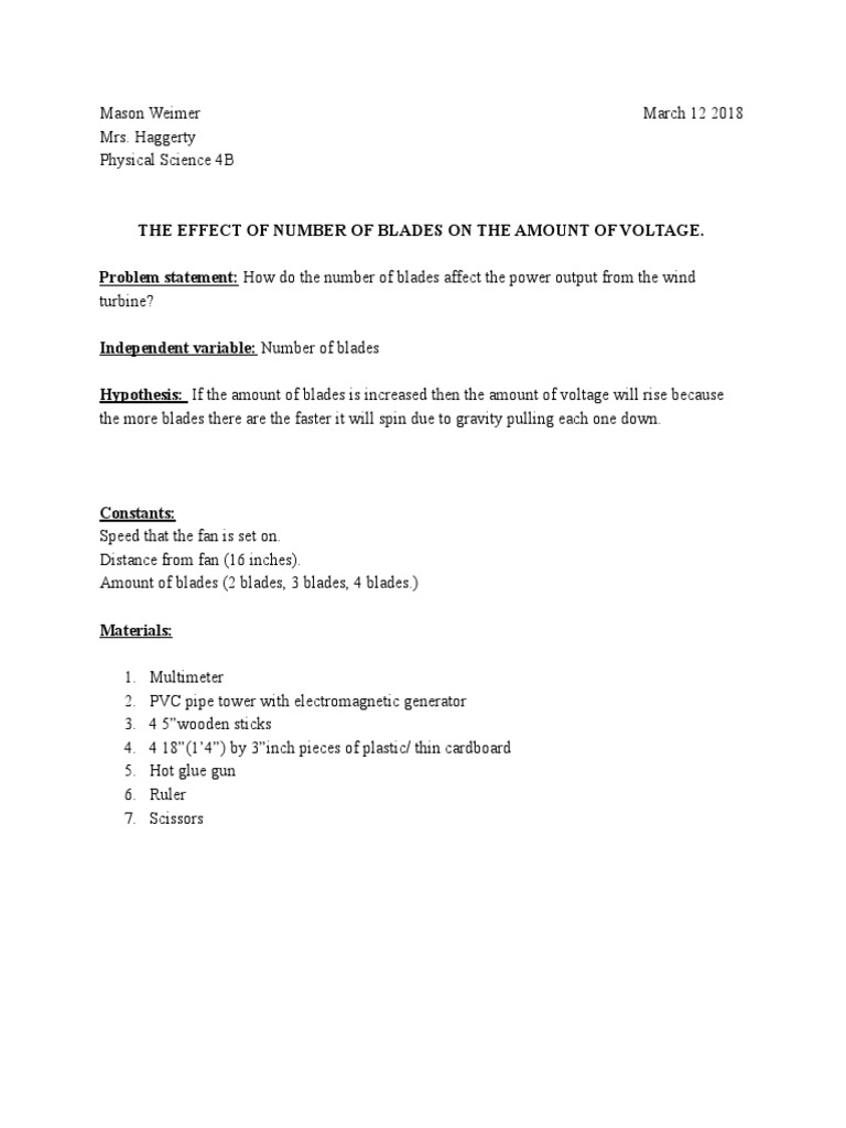 Wind Turbine Lab Report | PDF | Wind Turbine | Electric Generator