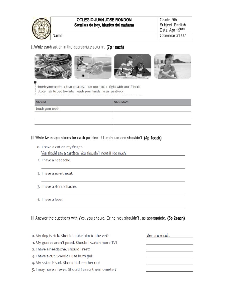 Isabella Sofia Isaza Moreno - Grammar Worksheet #1 Unit 2 | PDF