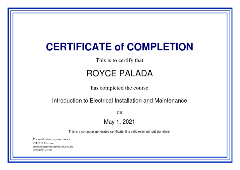 Introduction To Electrical Installation and Maintenance - Certificate ...