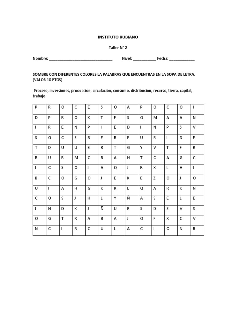Sopa de Letra Del Proceso Economico - Comercio-1 | PDF