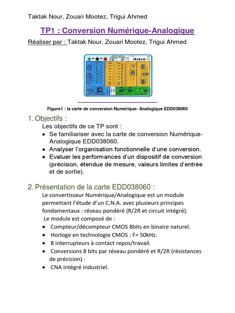 TP1 Cna | PDF | Convertisseur numérique-analogique | Ingénierie des ...