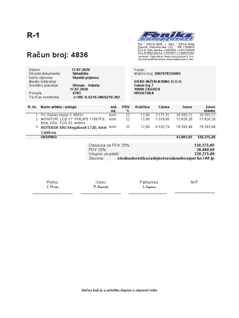 Primjer Računa 1 | PDF