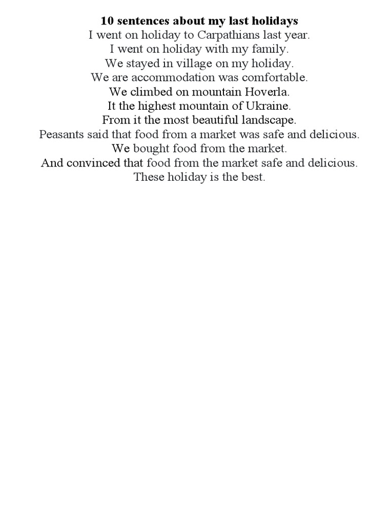 10 Sentences About My Last Holidays | PDF