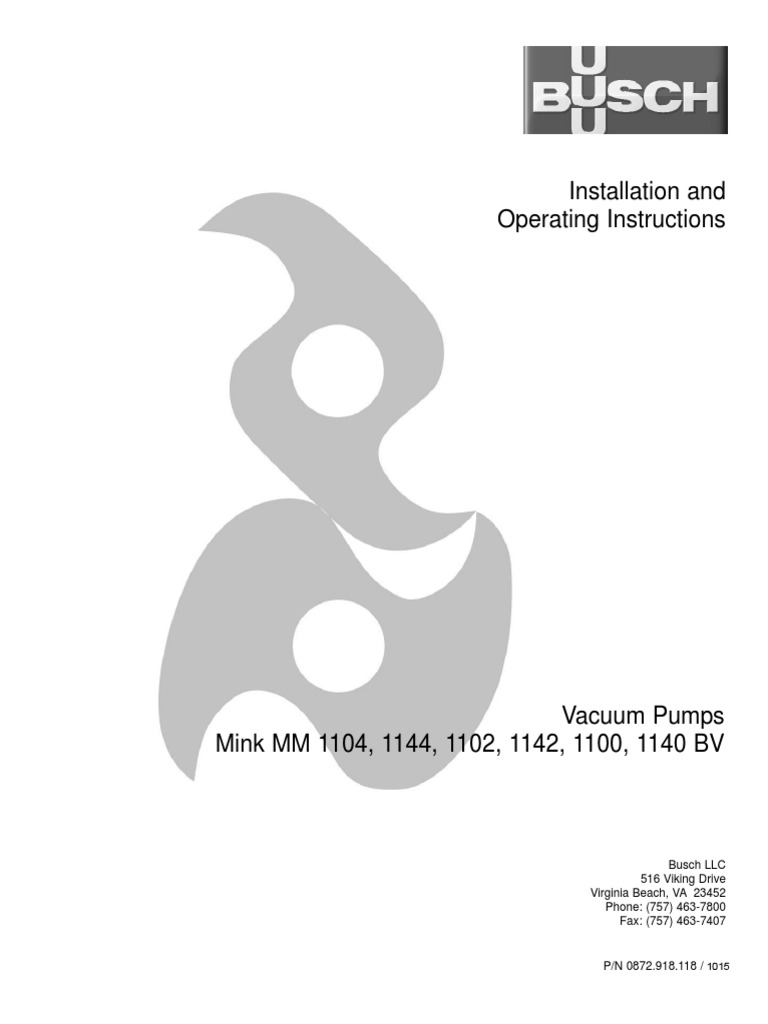Installation and Operating Instructions | PDF | Vacuum | Pump