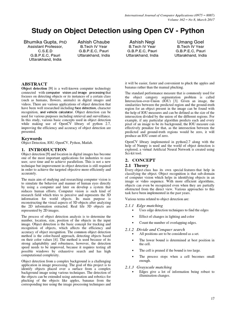 Object Detection 1 Pdf Computer Vision Python Programming Language 8723