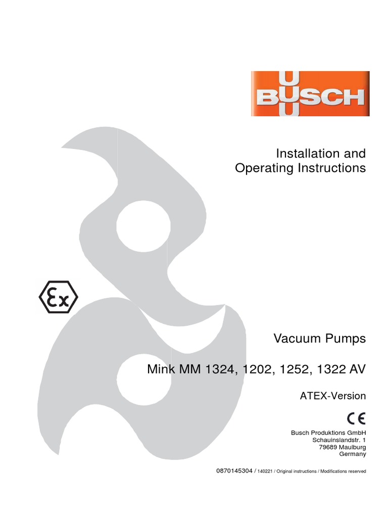Installation and Operating Instructions: ATEX-Version | PDF | Pump | Vacuum