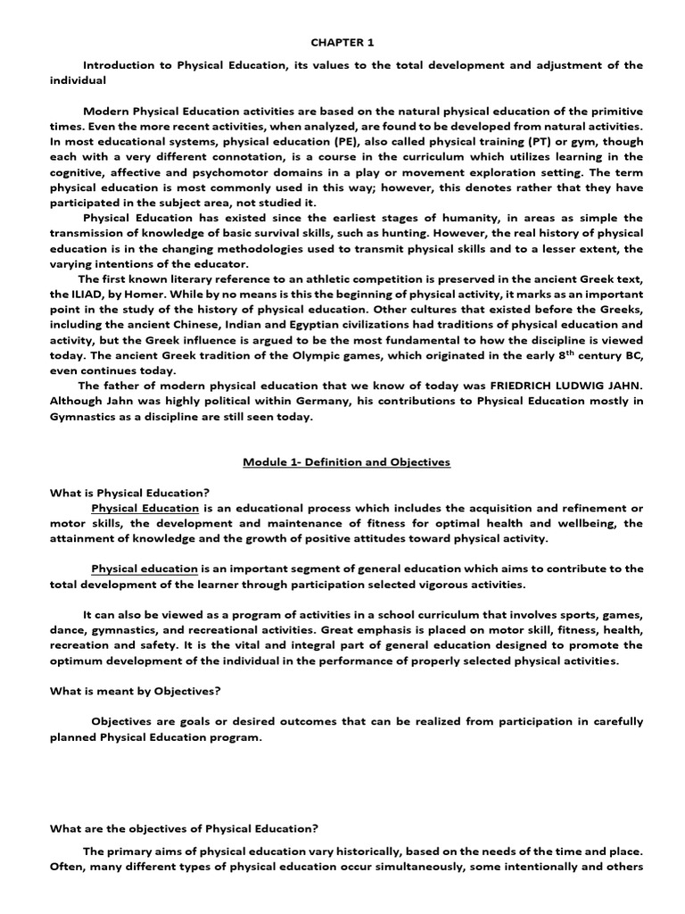 Chapter 1 Pe | PDF | Physical Education | Curriculum