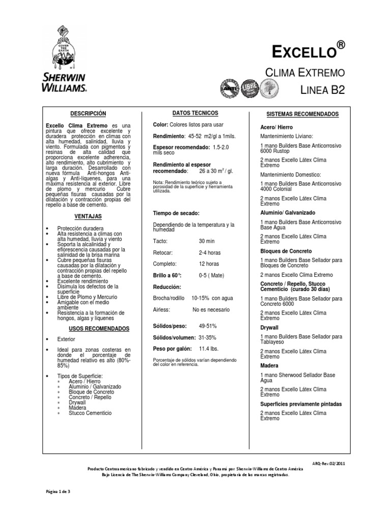 SW - Pintura Excello Clima Extremo | PDF | Pintar | Clima