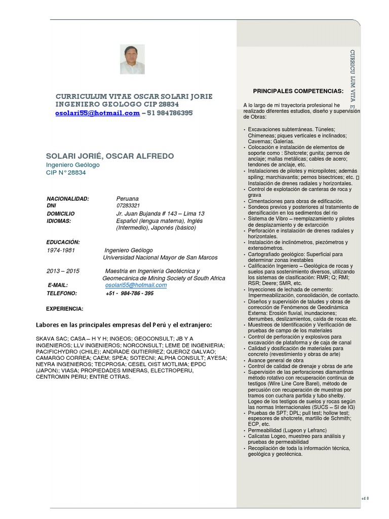 2021 - CV Spa Solari OscarREV0021 | PDF | Hidroelectricidad | Túnel