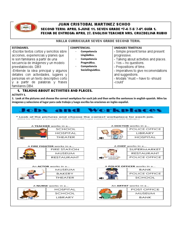 Guía 1 Seventh Grade-Second Term. | PDF | Lingüística | Idiomas