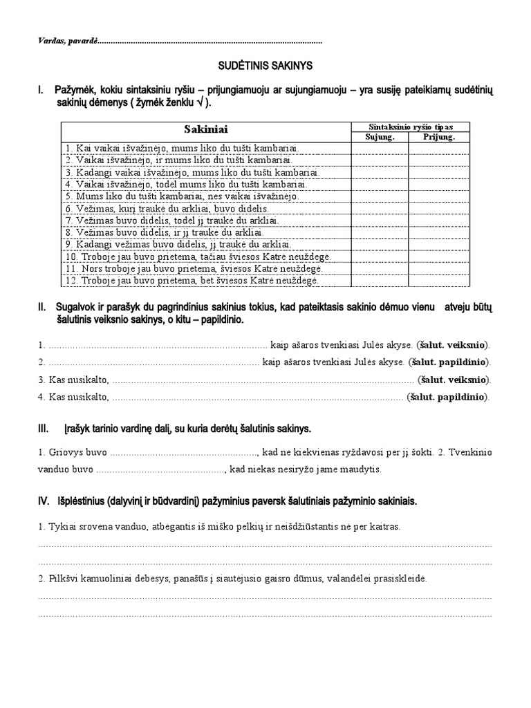 9kl Sudetinis-Sakinys | PDF