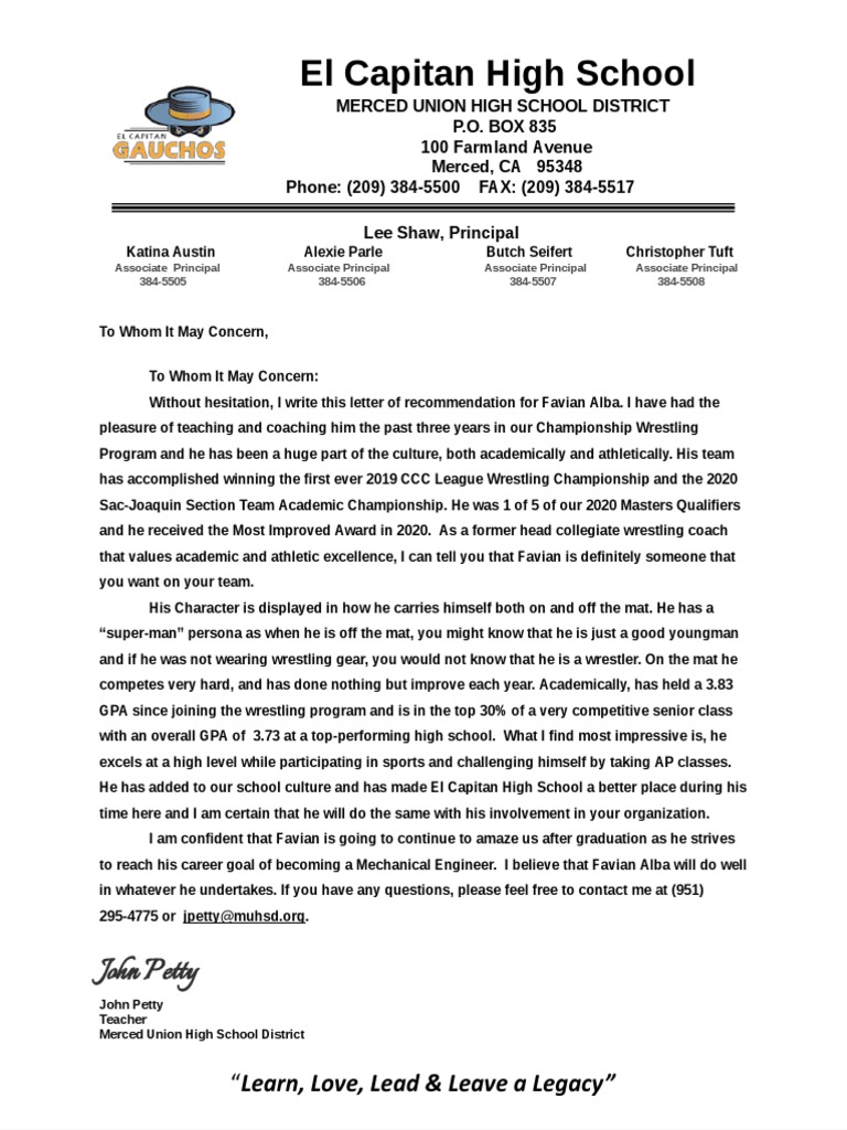 Letter of Recommendation - Favian Alba | PDF | Sports