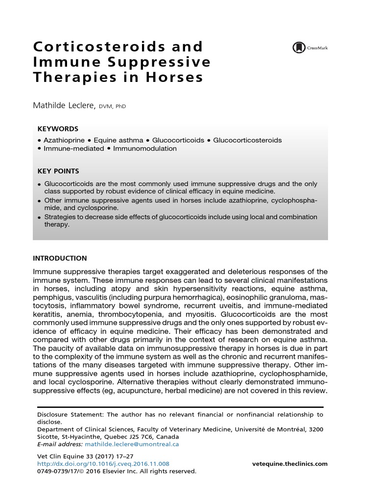 Corticosteroids and Immune Suppressive Therapies in Horses | PDF ...