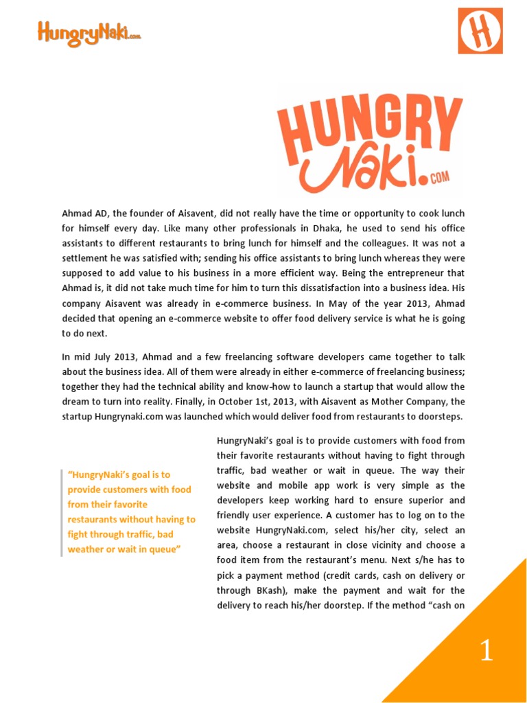 Case Study On Hungrynaki | PDF | Restaurants | E Commerce