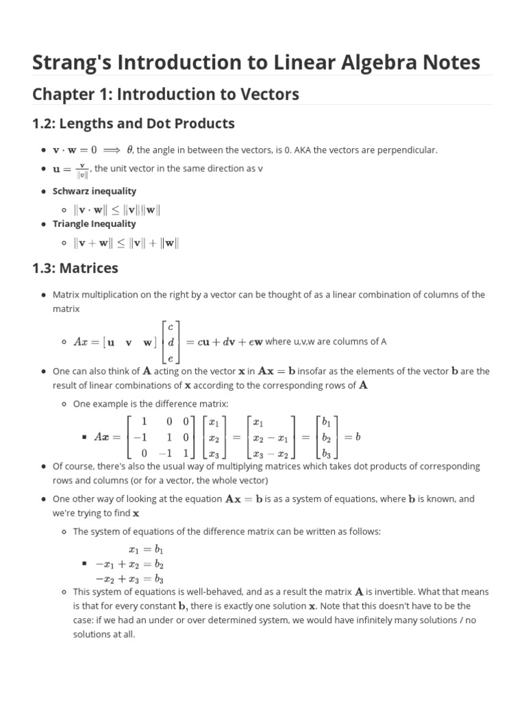 Strang Linear Algebra Notes | PDF | Matrix (Mathematics) | Determinant