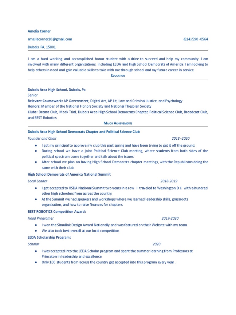 Amelia Corner - Resume 1 - 2 | PDF