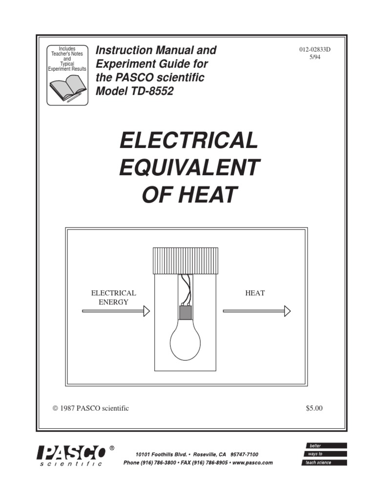 Electrical Equivalent of Heat: Instruction Manual and Experiment Guide For The PASCO Scientific ...