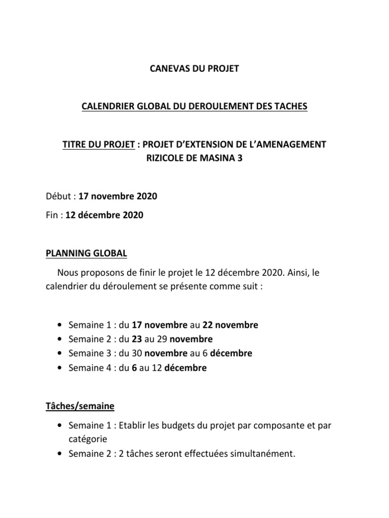 Canevas Du Projet | PDF
