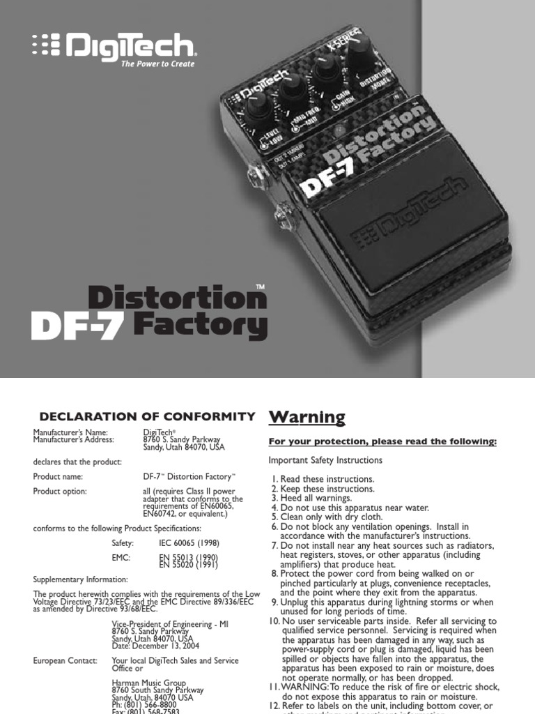Digitech df7 Distortion Factory Manuel Utilisateur en 44236 | PDF ...