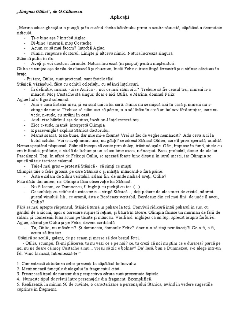 Aplicatii - Enigma Otiliei | PDF