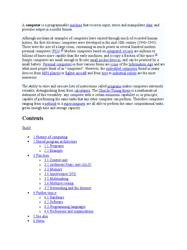 A Computer Is A Programmable Machine That Receives Input | PDF ...