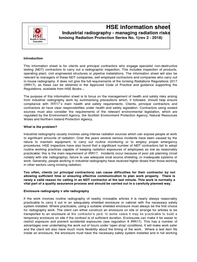 HSE Information Sheet: Industrial Radiography - Managing Radiation ...