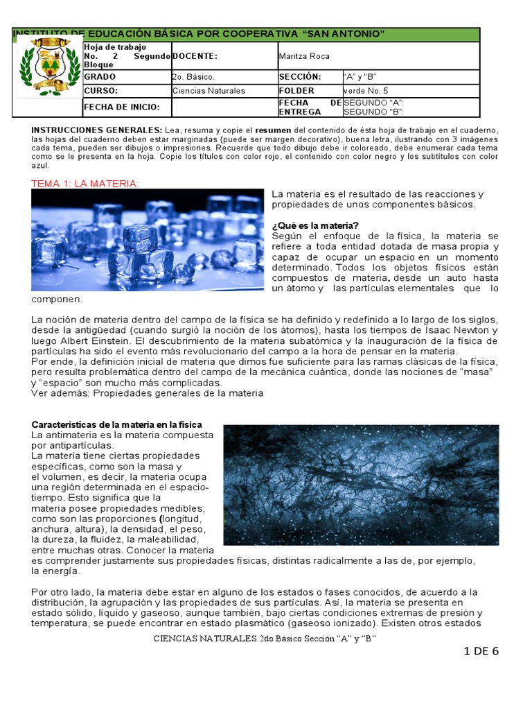 SEGUNDA HOJA DE TRABAJO II BLOQUE 2do. A y B. CCNN | PDF | Átomos | Importar