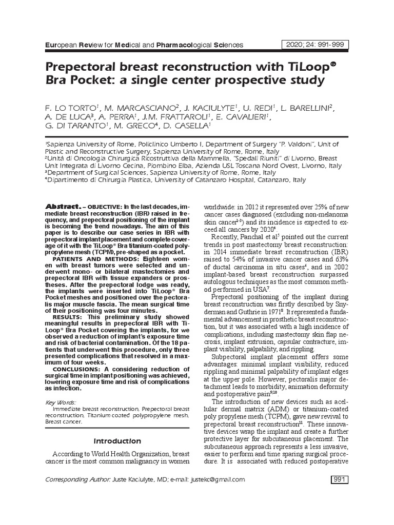 Prepectoral Breast Reconstruction With Tiloop Bra Pocket: A Single ...