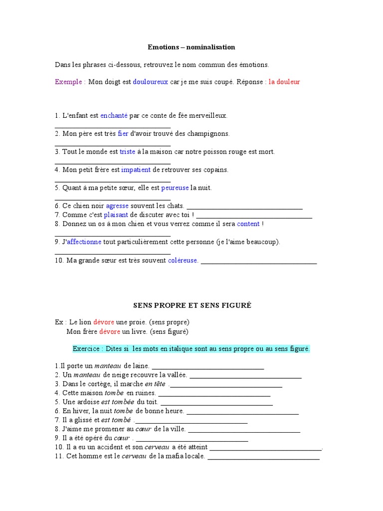 ENVOYÈ 1 - Exercices Vocabulaire - Les Émotions - Sentiments - On Et On ...