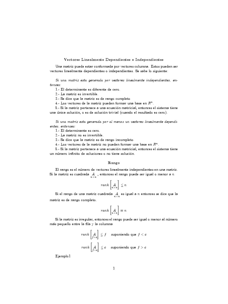 Algebra Lineal - Rango y Base - Ejemplos | PDF | Espacio vectorial ...