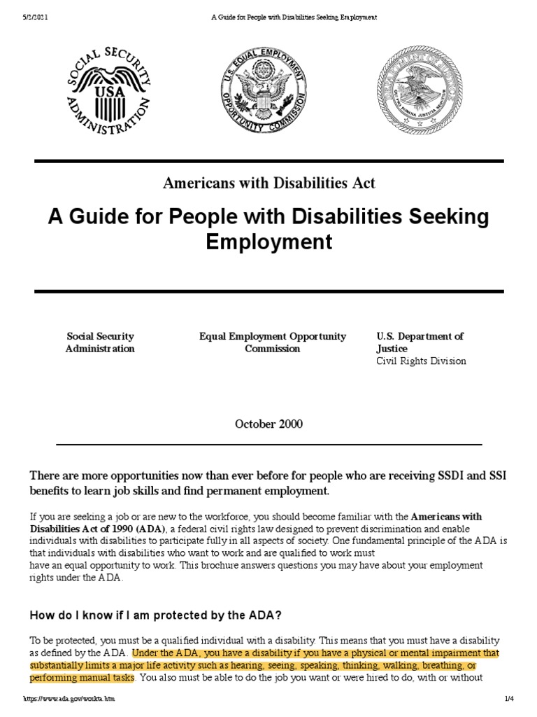 2000 A Guide For People With Disabilities Seeking Employment | PDF ...