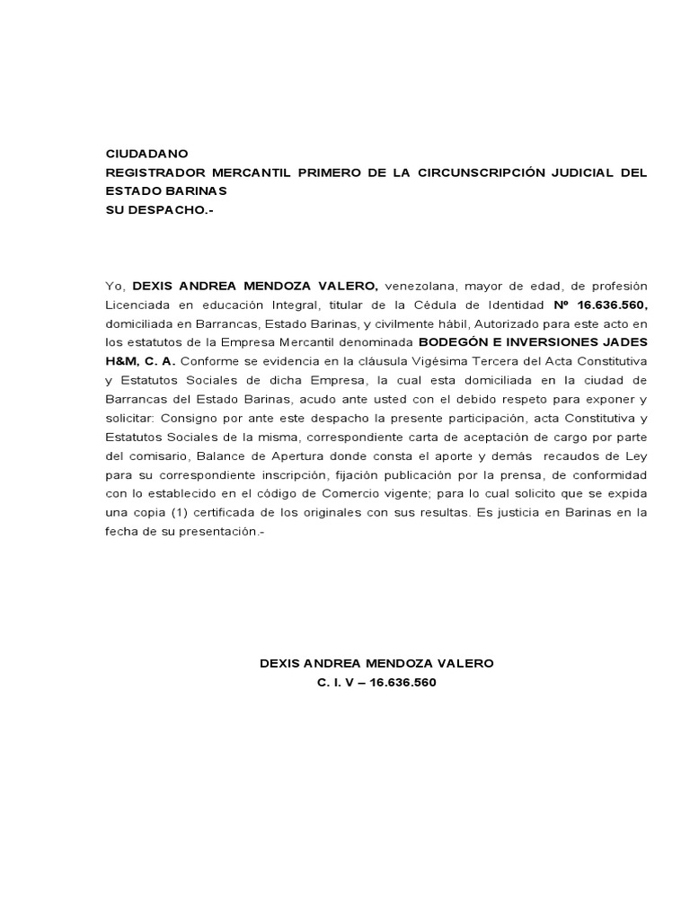 Acta Constitutiva Bodegon e Inversiones Jades HM Ca | PDF | Compartir (Finanzas) | Contabilidad