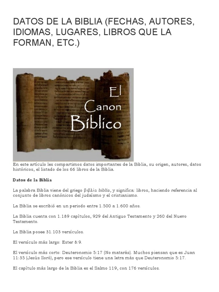 Datos de La Biblia | PDF | Biblia | Viejo Testamento