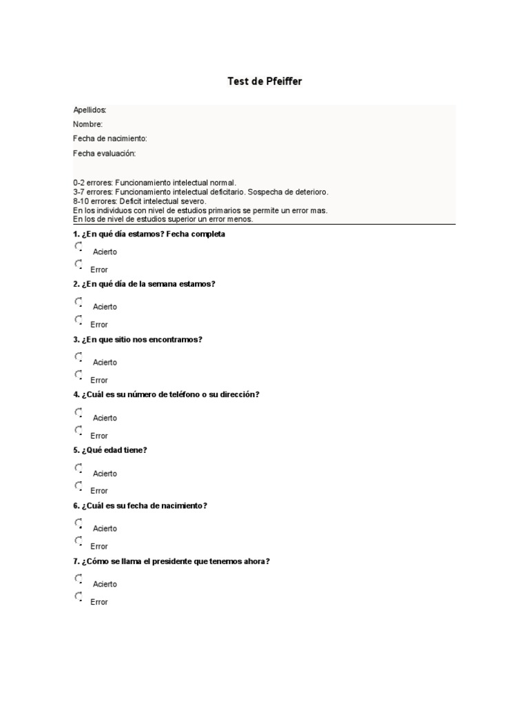 Test de Pfeiffer | PDF