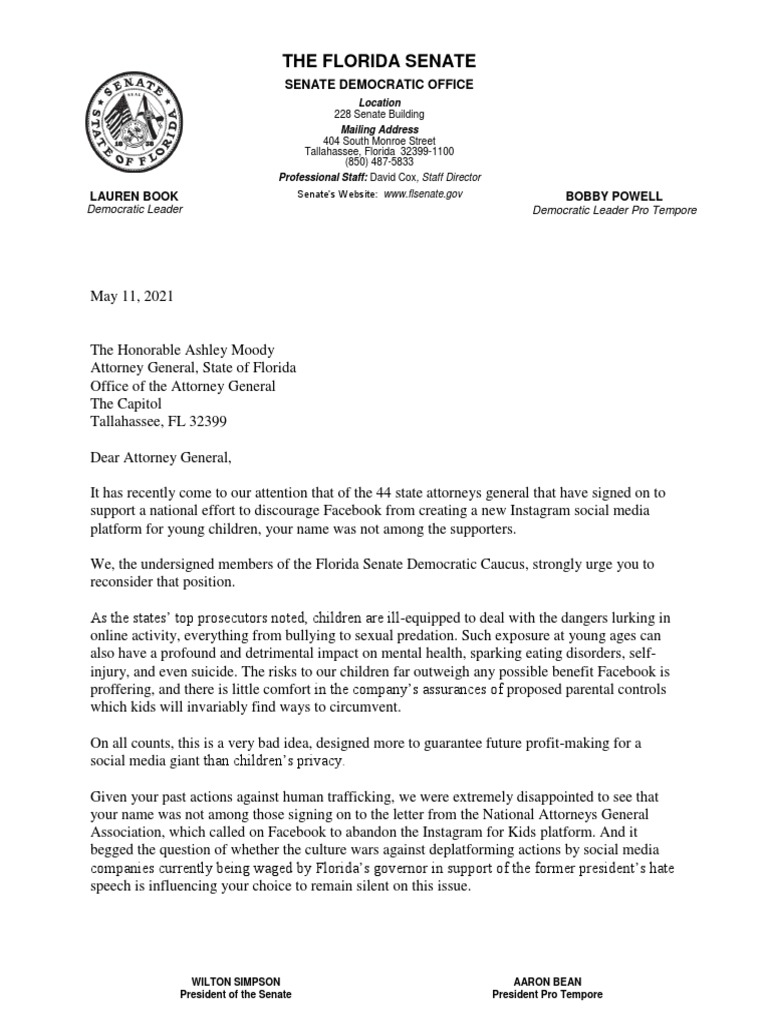 Letter To Attorney General Ashley Moody | PDF | United States Senate ...