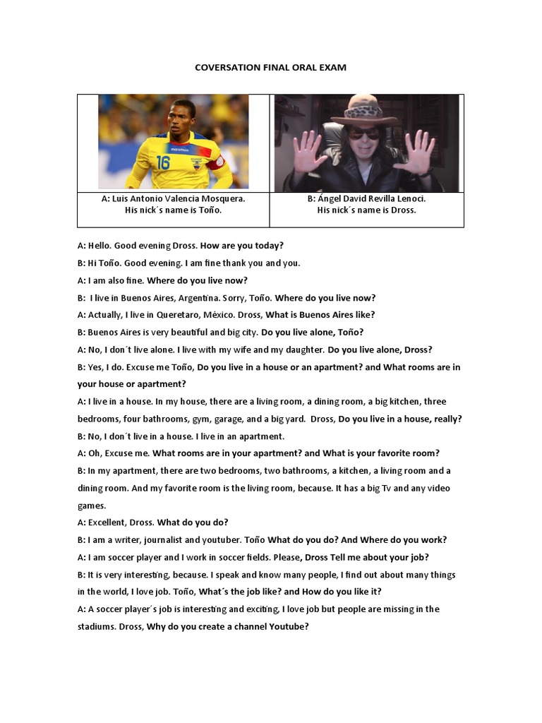 Coversation Final Oral Exam - Kenneth Esparza and Jose Zapata | PDF ...