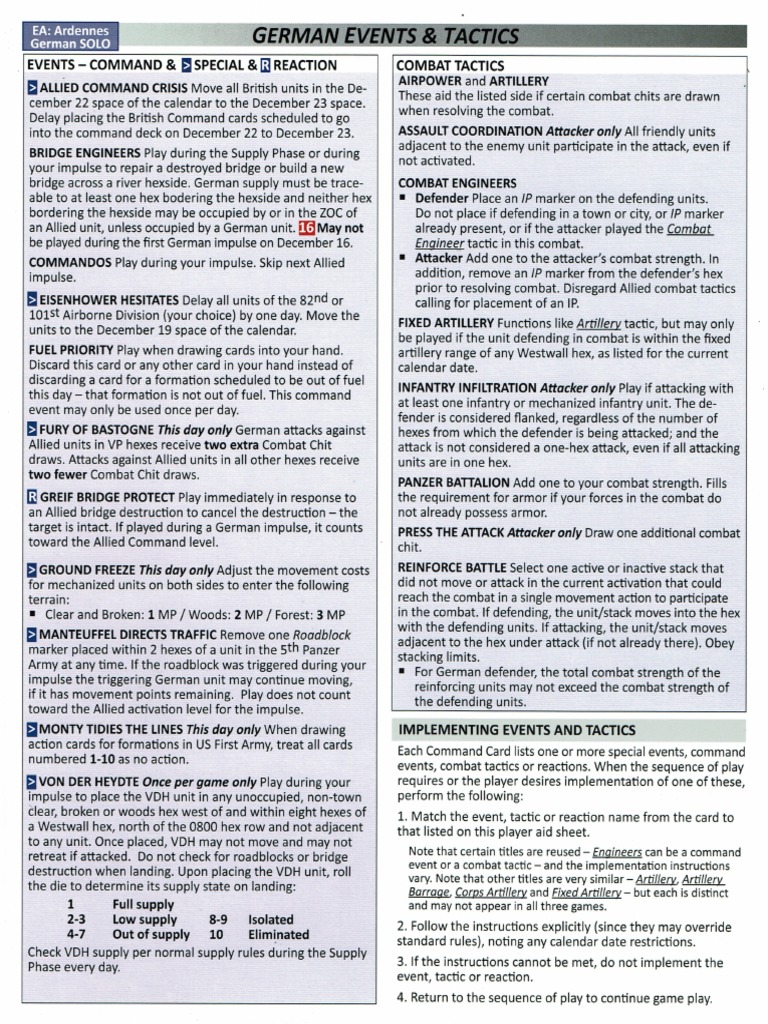 Enemy Action Ardennes - Solo German - Events and Tactics | PDF