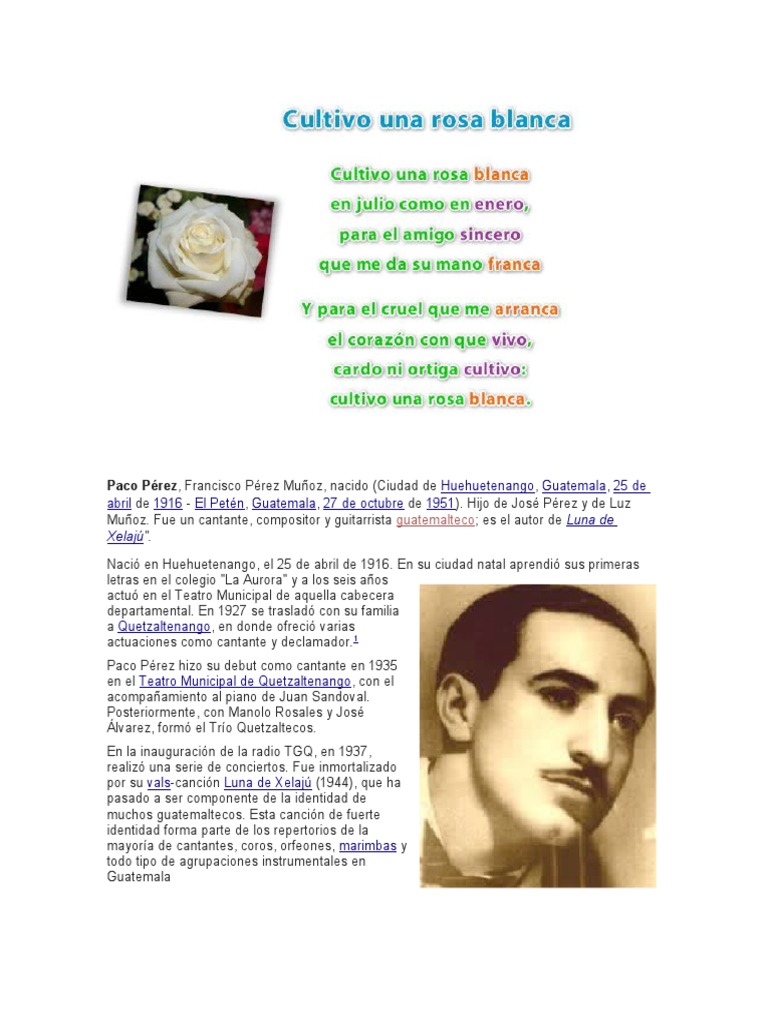 Biografía de Paco Pérez, compositor guatemalteco | PDF | Guatemala ...