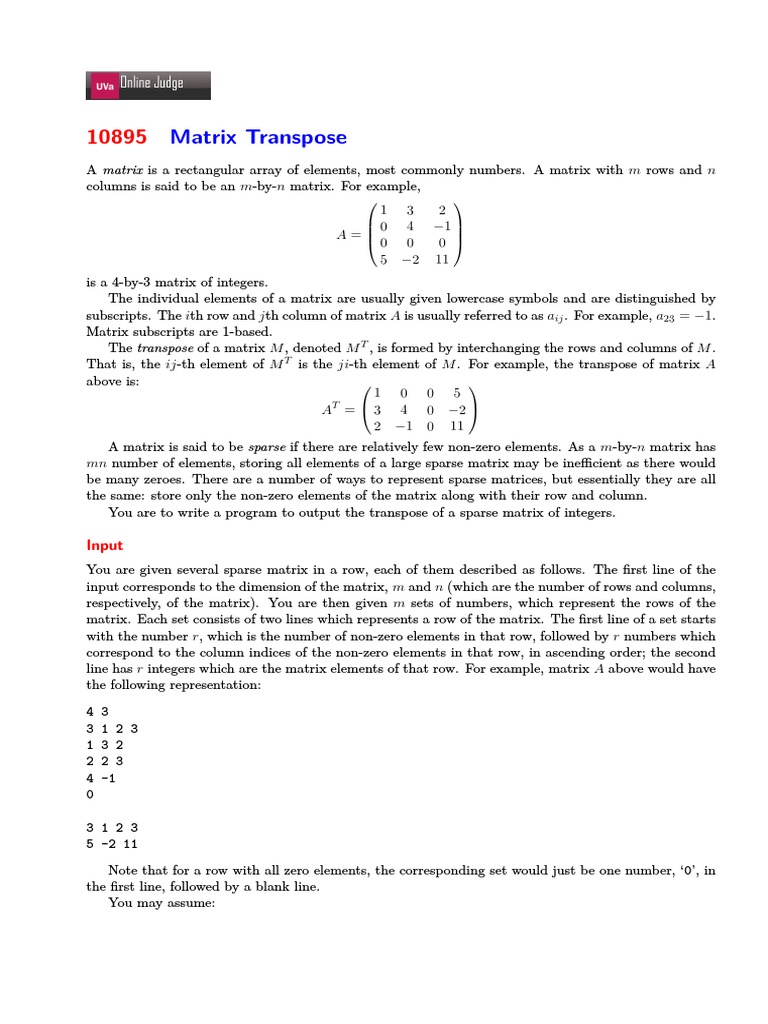 Matrix Transpose: Input | PDF | Matrix (Mathematics) | Mathematical Relations