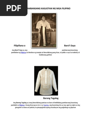 Pambansang Kasuotan Ng Pilipinas Barong At Saya